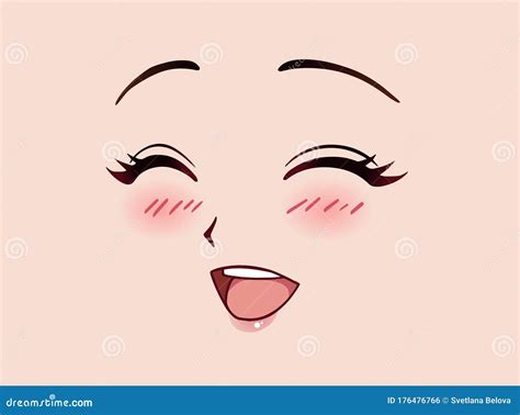 Set Of Happy Anime Faces Hand Drawn Vector Cartoon Illustration