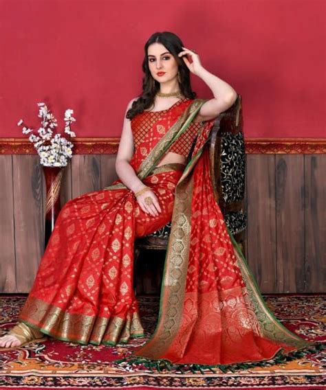 Buy Fospy Women Red Pure Silk Self Design Bollywood Saree Online At