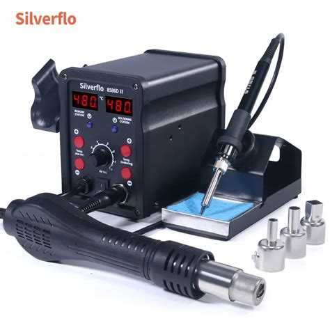 Silverflo Station De Soudage 8586D 2 En 1 Fer Souder Air Chaud Exp Di