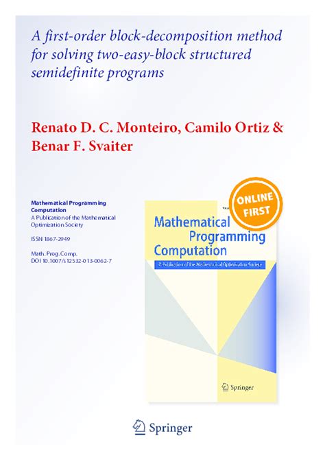 pdf a first order block decomposition method for solving two easy block structured