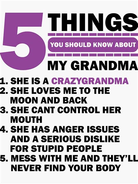 5 Things You Should Know About My Grandma Funny Nana Mother Sticker