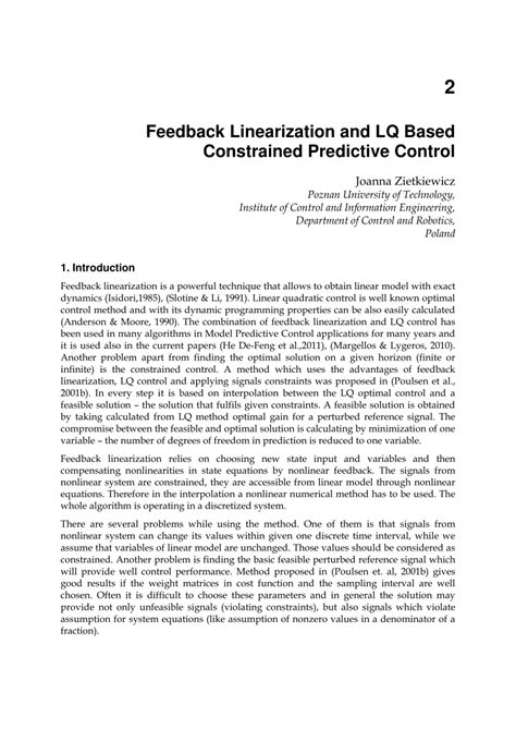 pdf feedback linearization and lq based constrained predictive control