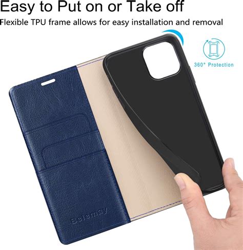 Belemay Funda compatible con iPhone 15 piel auténtica tarjeteros con
