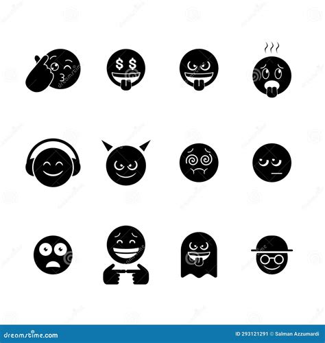 Emoticon Icon Set Silhouette Style Stock Illustration Illustration Of
