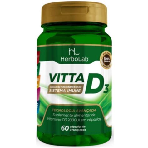 Vitta D3 colecalciferol 2000 UI 60 cápsulas 373mg HerboLab Shopee