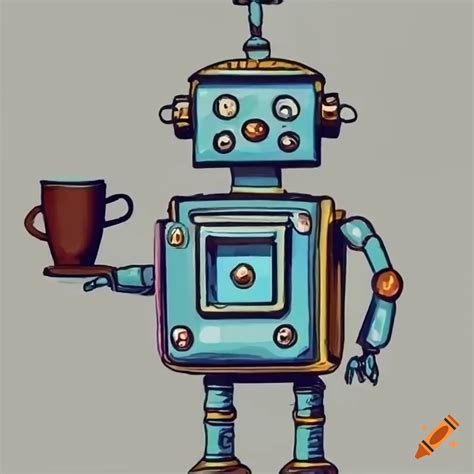 Vintage Robot Holding A Cup Of Coffee On Craiyon