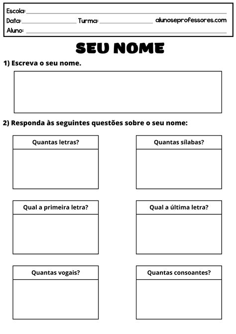 Atividades O Nome Para Imprimir Alunos E Professores