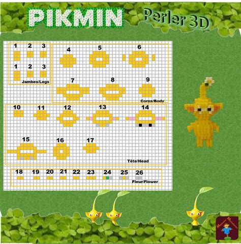 Yellow Pikmin 3d beads pattern Pikmin jaune modèle de perles 3D HAMA