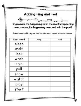 Inflections Adding Ing And Ed By Nancy Sibley TPT