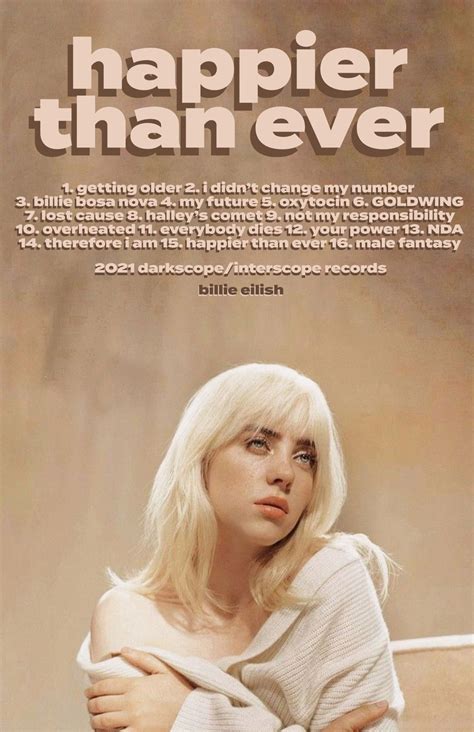 Billie Eilish Happier Than Ever Tracklist Poster Her Majesty The
