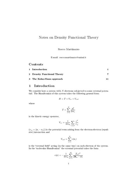 notes on density functional theory rocco martinazzo pdf hartree fock method density