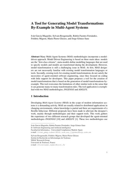 pdf a tool for generating model transformations by example in multi agent systems