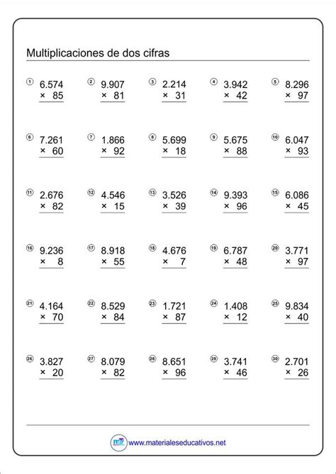 Cuaderno De Multiplicaciones Una Cifra Dos Cifras Tres Cifra