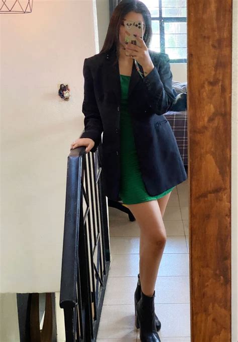 Vestido Verde Blazer Negro Office Vestido Verde Moda Ropa De