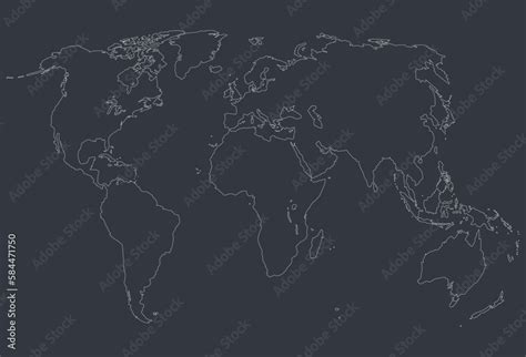 World Map Hand Drawn Simple Stylized Continents Silhouette In Minimal