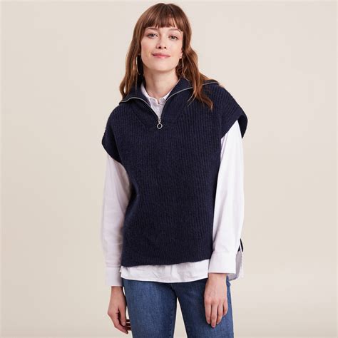 Pull sans manches bleu foncé femme Bréal
