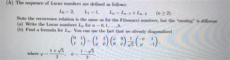 solved the sequence of lucas numbers are defined as follows