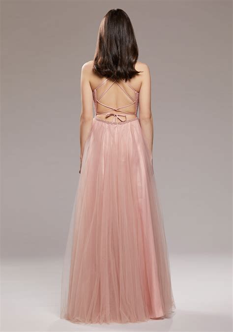 Vestido De Noche De Tul Con Lazada En La Espalda En Dawn Pink