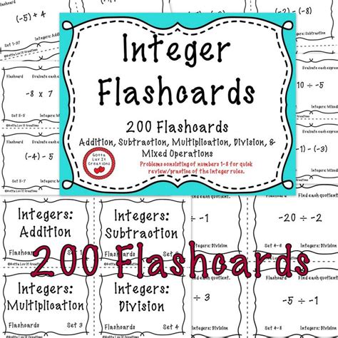 3 integers 5 sets of 40 cards for a total of 200 flashcards 6 ns c 6c 7 ns a 1 set 1 add