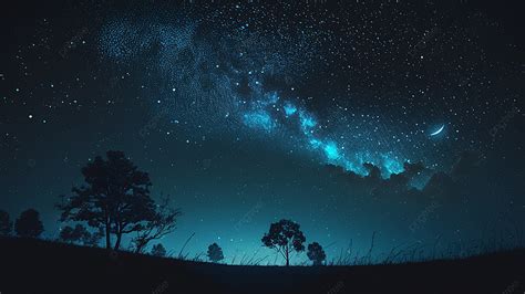 Night Sky Starry Tree Silhouette Illustration Background Night Sky