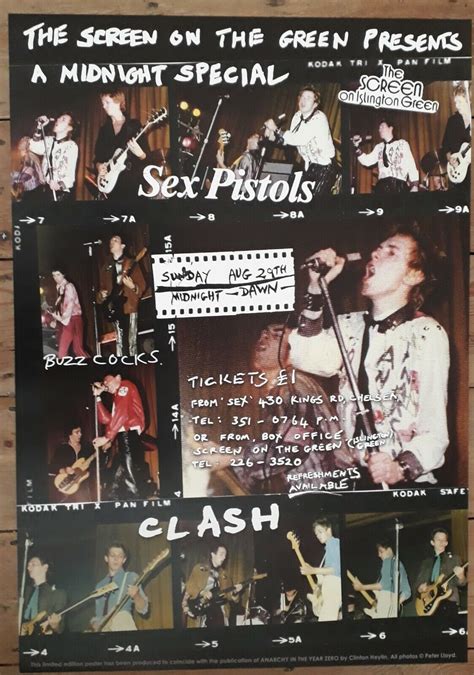 Sex Pistols Poster Clash And Buzzcocks Concert Promo Screen On The Green 1976 Ebay