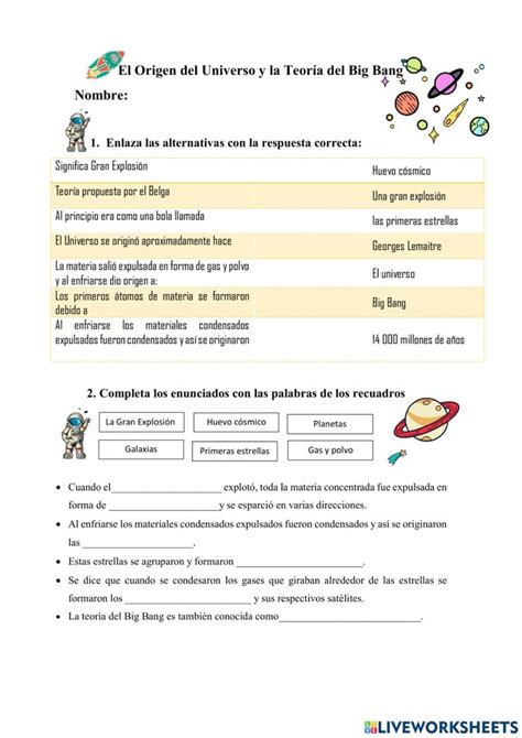 La teoría del Big Bang interactive worksheet Big bang Teoría La