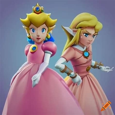 Cosplay Of Princess Peach And Link In Pink Ballgowns