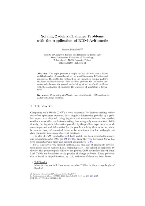 pdf solving zadeh s challenge problems with the application of rdm arithmetic