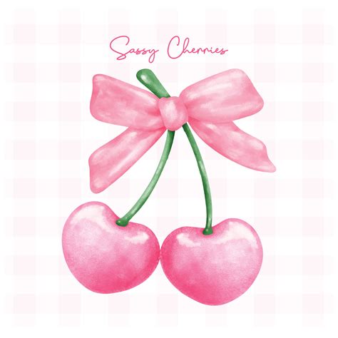 Hot Pink Coquette Cherries With Pink Ribbon Bow Aesthetic Watercolor
