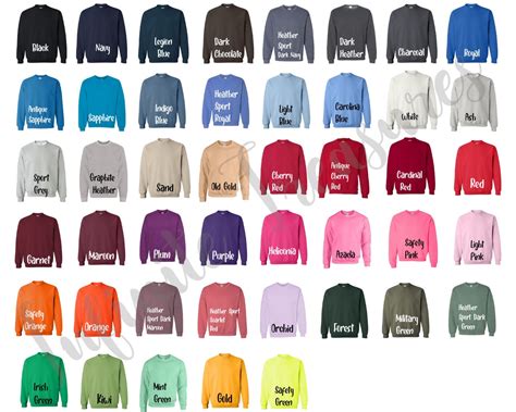 Gildan 18000 Color Chart Heavy Blend Crewneck Etsy