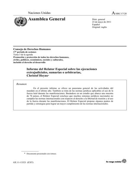 Informe Del Relator Especial Sobre Las Ejecuciones