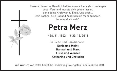 Traueranzeigen Von Petra Merz Vrm Trauer De