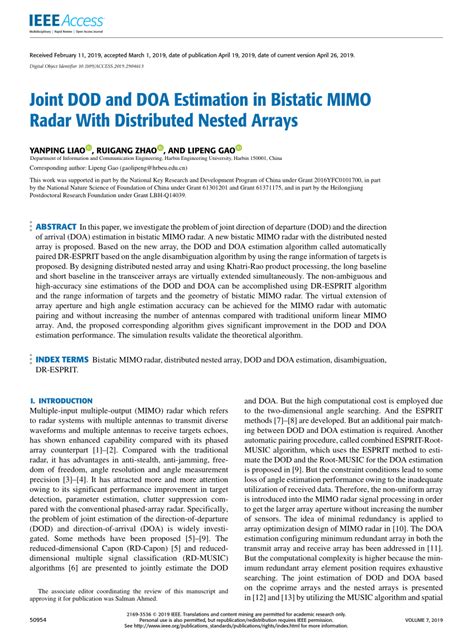 pdf joint dod and doa estimation in bistatic mimo radar with distributed nested arrays