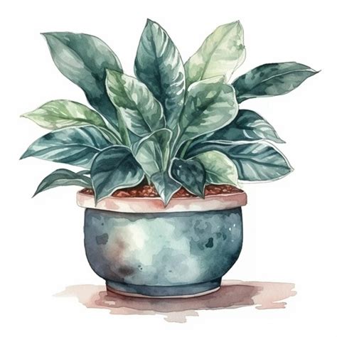 Premium Photo A Painting Of A Potted Plant With Green Leaves On A