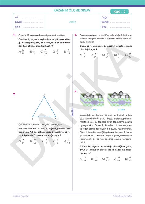 11 SINIF 20 DAKİKADA MATEMATİK YAPRAK TEST Dakika Yayınları