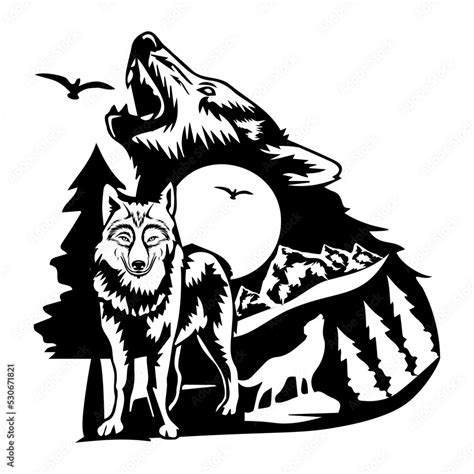 Wolf Svg Howling Wolf Svg Mountain Svg Wolf Clipart Wolf Png