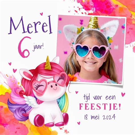 Vrolijke Uitnodiging Kinderfeestje Eenhoorn Kaartje2go