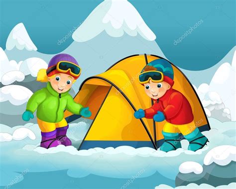 Fotos De Alpinistas De Dibujos Animados Con Tienda Imagen De