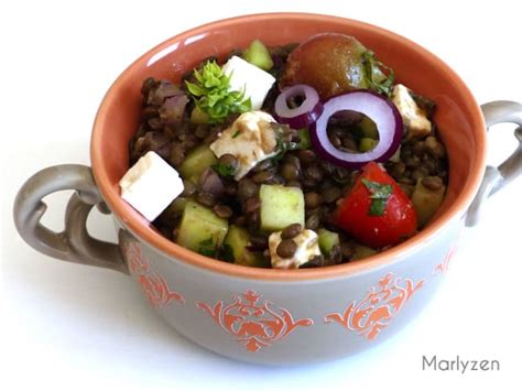 Salade de lentilles aux crudités et à la feta Recette par Marlyzen
