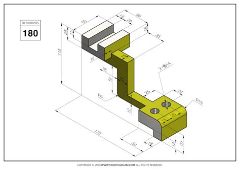 3D CAD EXERCISES 180 STUDYCADCAM Cad 3d Autocad Isometric Drawing