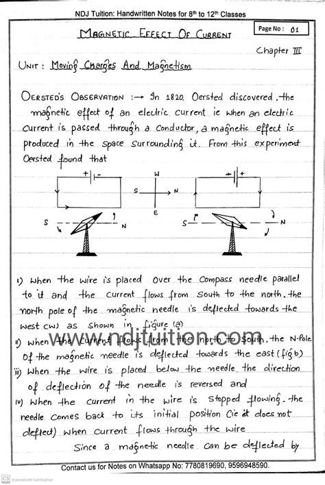 Magnetic Effect Of Electric Current Handwritten Notes For 12th Physics