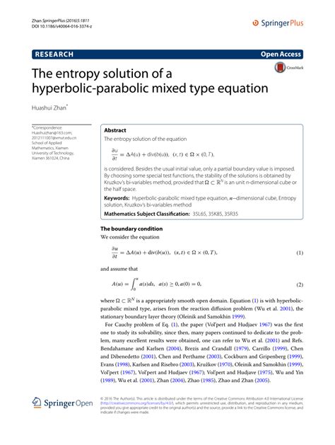 pdf the entropy solution of a hyperbolic parabolic mixed type equation