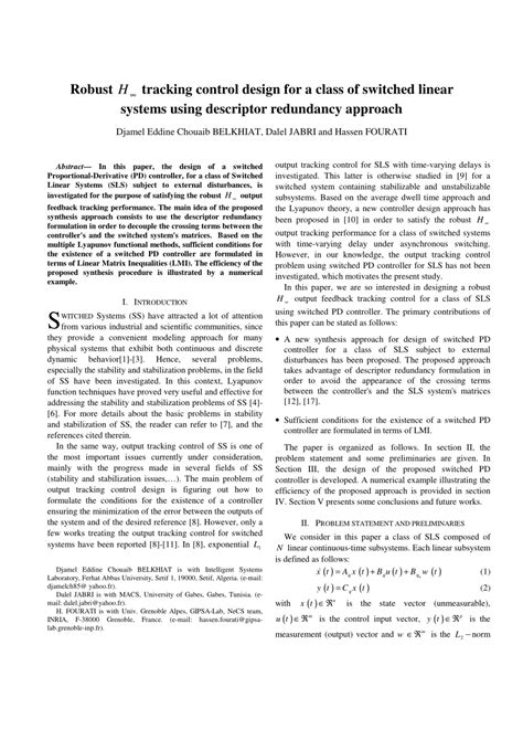 pdf robust h∞ tracking control design for a class of switched linear systems using descriptor