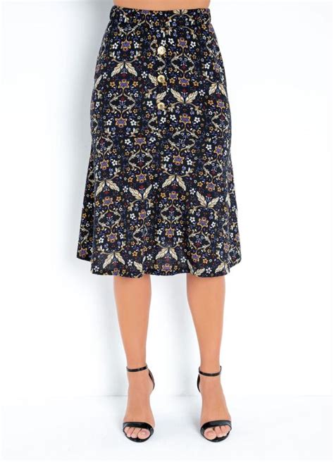 Saia Floral Preta Recorte Moda Evangélica Queima de Estoque