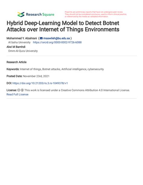 pdf hybrid deep learning model to detect botnet attacks over internet of things environments