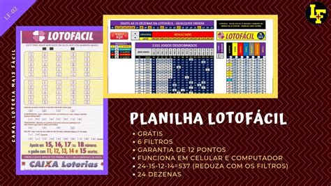 LF02 LOTOFÁCIL Planilha Lotofácil 24 Dezenas GRÁTIS Melhore seu