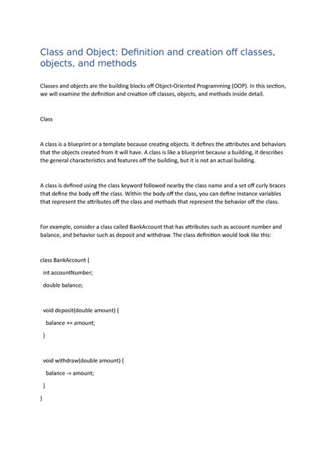 chapter 2 oop classes and object class and object definition and creation off classes