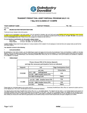 Fillable Online TRANSNET FREIGHT RAIL ASSET DISPOSAL PROGRAM SALE 113