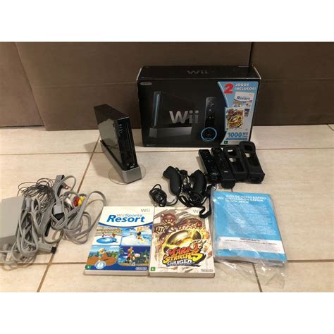 Nintendo WII Completo Na Caixa Preto Desbloqueado 2 Controles Shopee