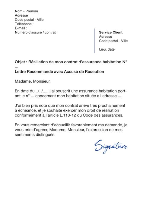 Lettre de résiliation Assurance Habitation Matmut Modèle de lettre
